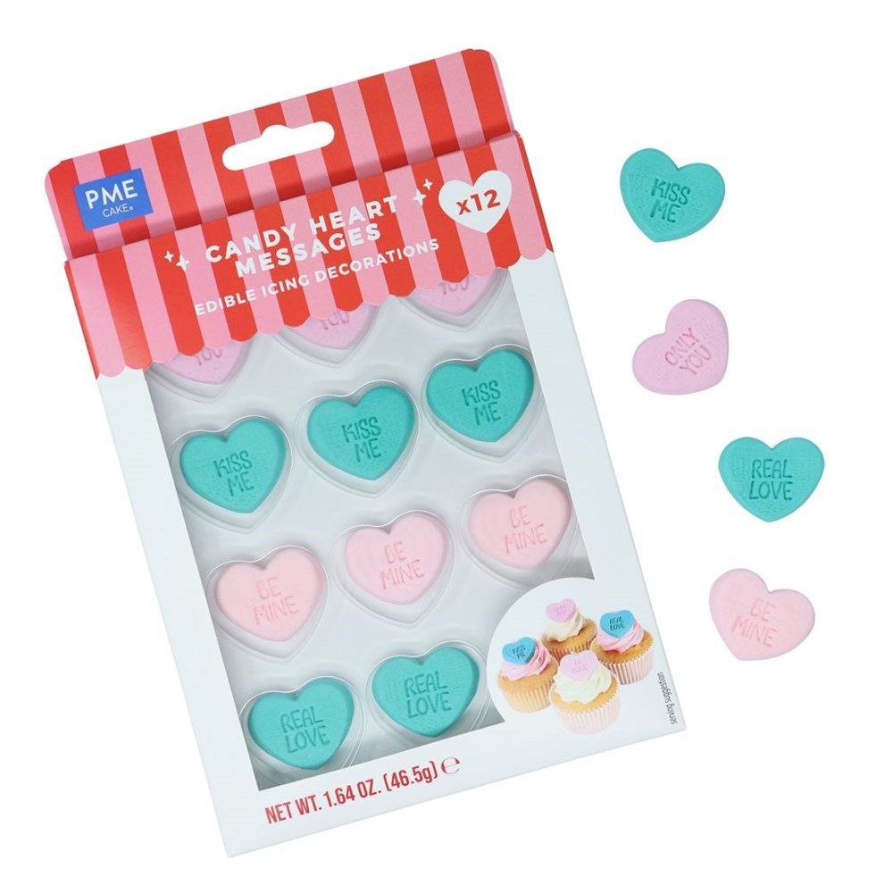 PME Edible Sugar Decorations - Candy Heart Messages (12pk) – Milly's ...